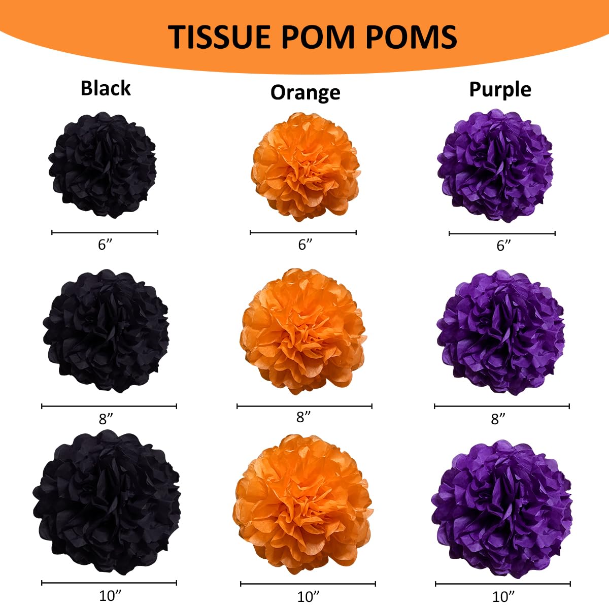 19pcs Black Orange Purple Halloween Banner Tissue Pom Poms Decorations Kit Paper Lanterns Fans Circle and Pumpkin Honeycomb Balls for Graduation Party Classroom Tables Decor Indoor