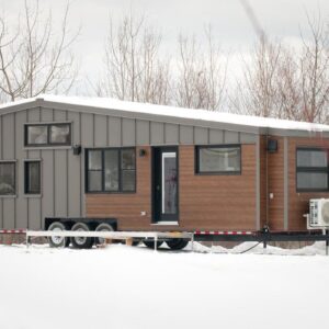 Tiny RV Mobile House with Downstairs Bedroom, Loft, Full Kitchen & Bathroom - Family-Friendly Design with Upraised Living Area, Cedar/Steel Exterior, Double-Pitched Roof - Perfect for Full-Time Living