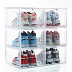 animewrlds 6-pack clear shoe box containers with air ventilation & magnetic door | stackable, durable, transparent storage for sneakers, heels, boots, bags & fits up to maximum size of us12 (white)