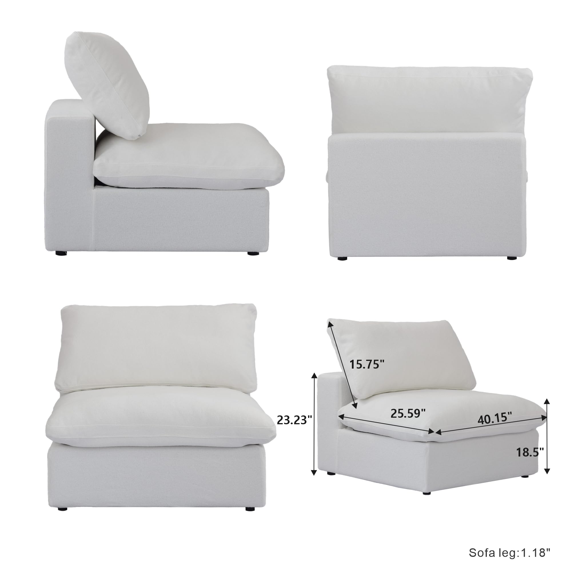 Down Filled Middle Seat,Cloud Modular Sectional Sofa,Minimalist Wide Deep Seat Couches for Office Apartment (White)