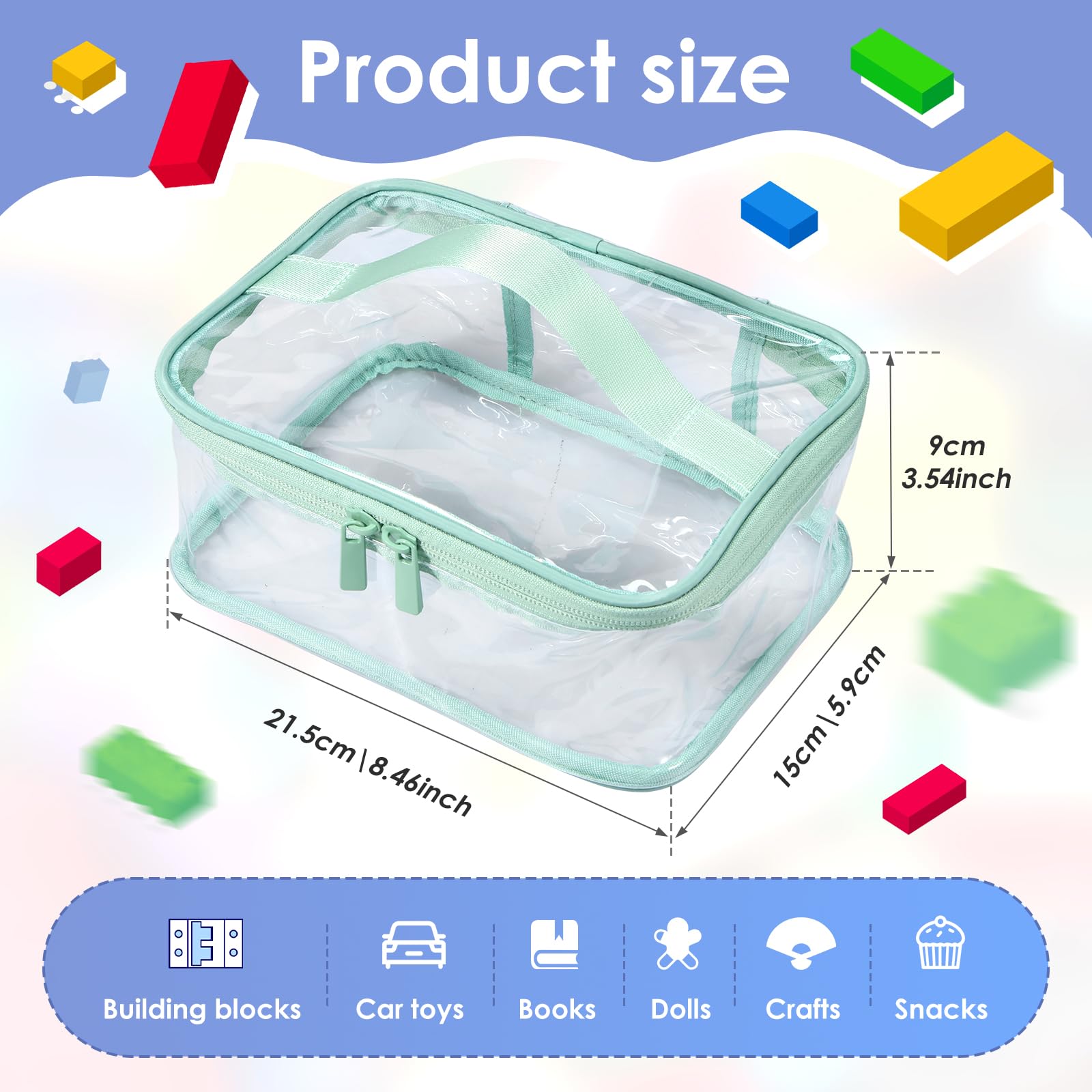 3 Pcs Toy Storage Bags Clear PVC Toy Organizing Bags with Zipper and Handle Reusable Board Game Storage Waterproof Toy Storage Organizer for Building Blocks Toys Books US(green)