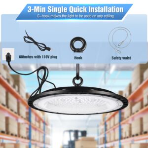 YANYCN 6 Pack 200W UFO Led High Bay Light Fixture,120VAC,30800LM,5000K Daylight Commercial Shop Bay Lighting,[850W MH/HPS Equiv.] US Plug Area Lighting for Garage/Warehouse/Barn/Gym/Factory/Workshop