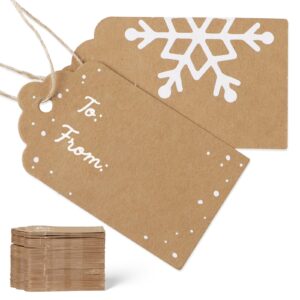 100pcs christmas gift name tags with string to and from vintage kraft paper snowflake design brown large christmas tags for gifts