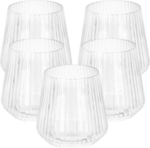 18 count origami ripple unbreakable stemless plastic wine champagne whiskey glasses elegant durable disposable indoor outdoor ideal for home, office, bars, wedding, ribbed 12 ounce cups (18, clear)