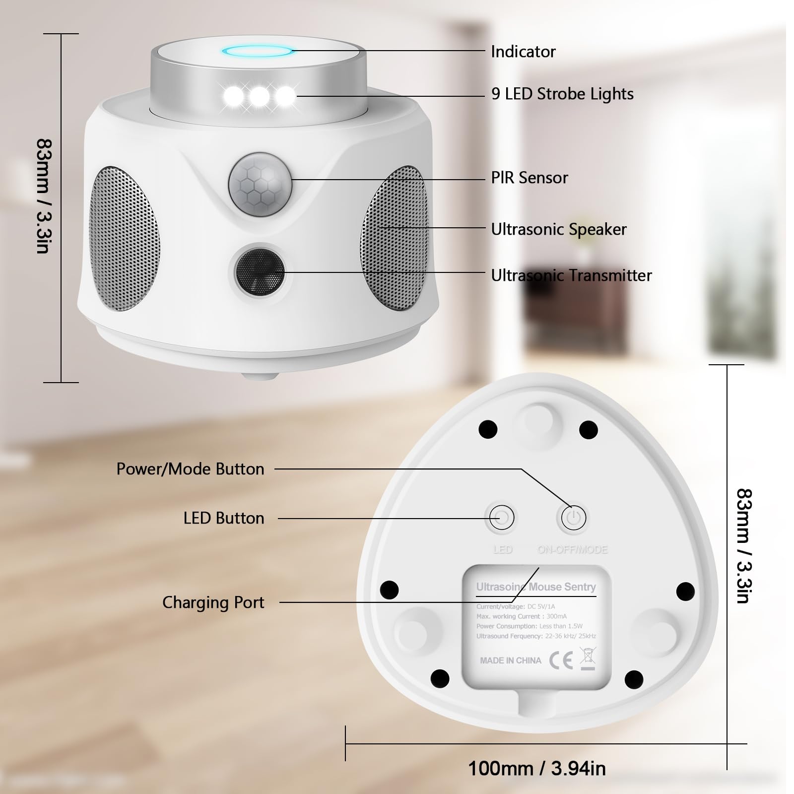 Ultrasonic Repellent for Rodent, 360° Mice Repellent Indoor Rat Deterrent Get Rid of Mice with LED Lights, Pest Control Squirrel Repeller for Attic Houses Barns Garage Basement RV