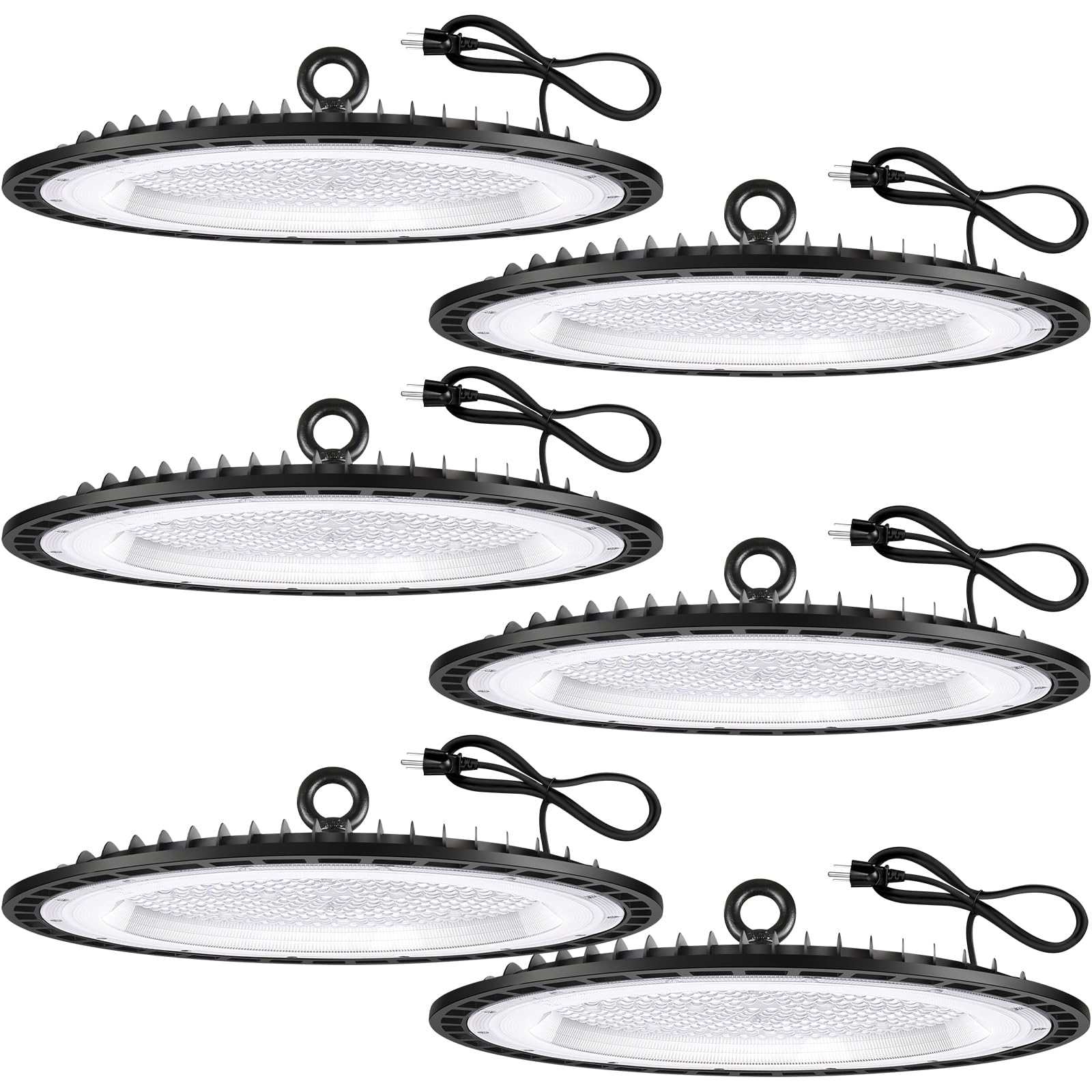 YANYCN 6 Pack 300W UFO Led High Bay Light Fixture,120VAC,5000K Daylight Commercial Shop Bay Lighting,45000LM,[1300W MH/HPS Equiv.] US Plug Area Lighting for Warehouse/Barn/Gym/Factory/Workshop/Garage