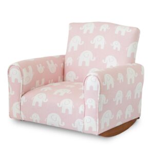 the rose hill company kid rocking chair for toddlers, child chair for little kids, upholstered toddler armchair for children, comfy and cute little kid chairs (rockers, pink elephants print)