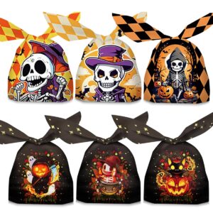 halloween treat bags 100pcs,6 style candy bags treat bags kids, cute rabbit ear plastic goody bags halloween bags for trick or treat goodie party favor gifts