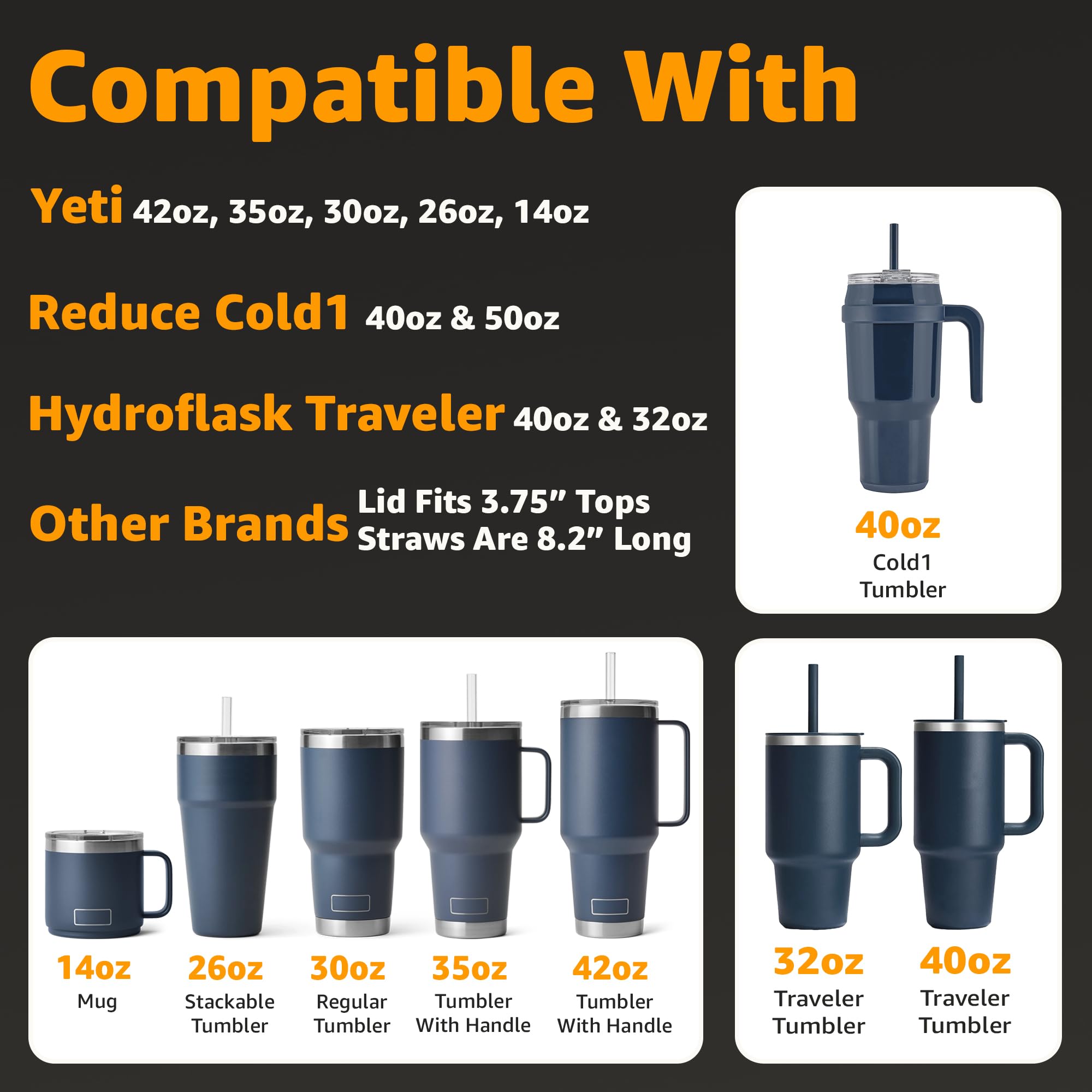 Jmoe USA 42oz, 35oz, 30oz, 26oz Replacement Straw Lid For Yeti Rambler With Handle | Fits Reduce 40oz Tumblers | Fits Hydroflask Traveler 32oz & 40oz | 2-in-1 Leak Proof Accessory (1-Pack)