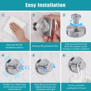 JYIFUBC Suction Cup Hooks, Stainless Steel Waterproof Suction Cup Hooks for Shower,Bathroom, Kitchen, Glass Door, Mirror, Tile, No-Drill Hooks (2*Sliver)