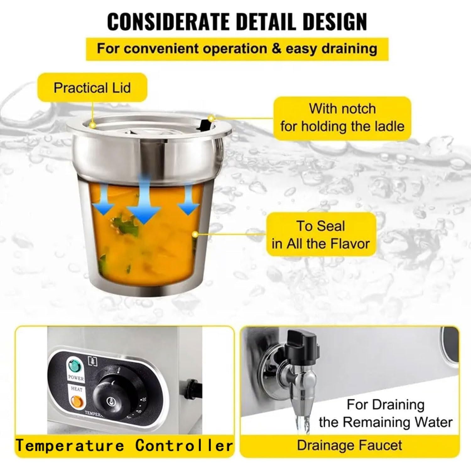 2 Pot Commercial Food Warmer, 600W Electric Steam Table with 30-85℃ Temperature Adjustment, Buffet Food Warming Tray for Chocolate, Milk, Soup, Drinks, Coffee