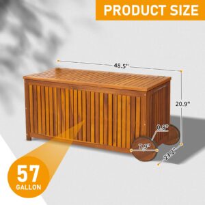 VINGLI 57 Gallon Wooden Outdoor Deck Box, Acacia Patio Storage Box with Convenient Wheels, Outdoor Storage Bin with Water-Resistant Inner Bag, Patio Deck Box for Indoors & Outdoors