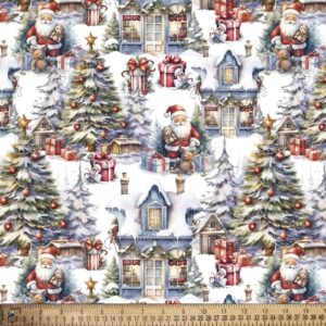 christmas santa in town digital cotton fabric by the yard