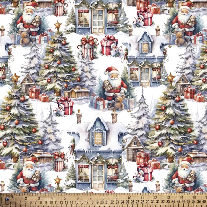 Christmas Santa in Town Digital Cotton Fabric by The Yard