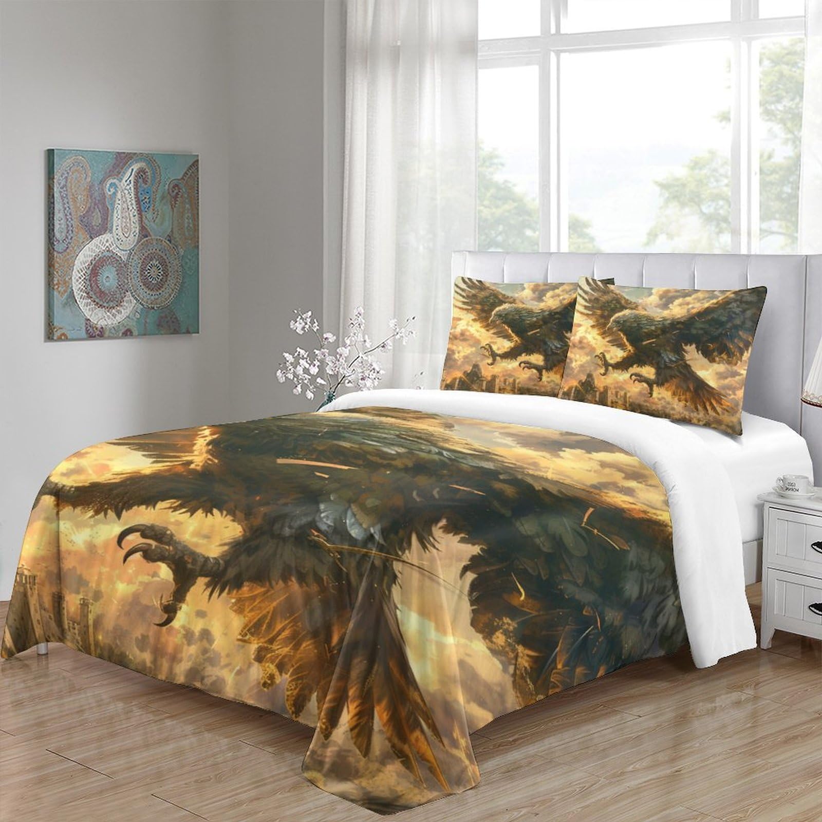 EVMILA Eagle 3D Printed Quilt Cover Duvet Cover Comforter Covers Bedding Set for Childrens and Adults 3 Pieces with Pillowcases Microfiber with Zipper Closure Queen（228x228cm）