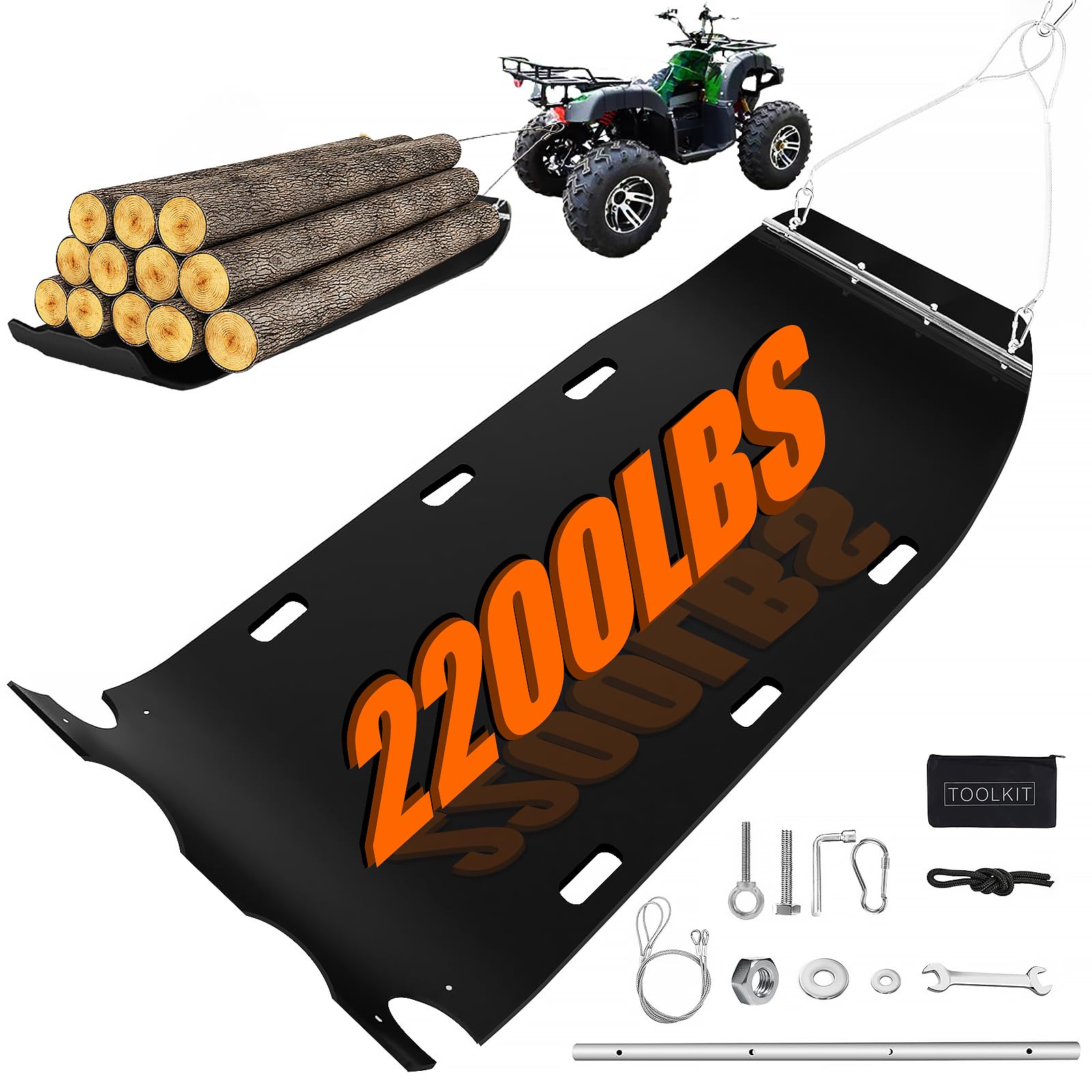 ZFbuhuo 47” x 110” Yard Drag Sled with Pull Cables 1/8 HDPE Thickened Yard Sled Heavy Duty Multipurpose Yard Drag Mat for Hauling Debris, Construction Materials, Logs and Hunting Trophy