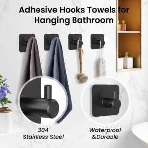 JYIFUBC Adhesive Hooks,Set of 4,Heavy Duty Adhesive Towel Hooks,Waterproof Stainless Steel Sticky Hooks for Hanging Bathroom Kitchen Home