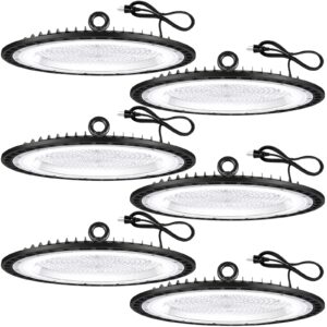 yanycn 6 pack 240w ufo led high bay light fixture,120vac,40000lm,5000k daylight commercial shop bay lighting,[1050w mh/hps equiv.] us plug area lighting for garage/warehouse/barn/gym/factory/workshop