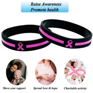 Temogole 18 Pcs Breast Cancer Awareness Bracelets Bulk Items Accessories Simple Pink Ribbon Silicone Wristbands for Women Breast Cancer Awareness Month Favors Fundraiser Survivors Gifts