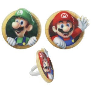 DecoPac Super Mario Rings, 24 Nintendo Cupcake Decorations Featuring Mario And Luigi, Cake Toppers For Birthday, Gaming, Party - 24 Pack