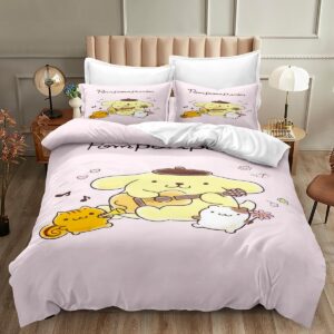 3pcs lovely cartoon pompompurin anime bedding sets for boys girls,3d cartoon cute pattern duvet cover set,comforter cover, teens bed cover set,（1 duvet cover +2 pillowcase）