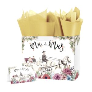 ysmile wedding gift bag with wrapping tissue, 12" bride gift bag for engagement, anniversary for women men mr mrs