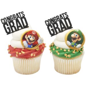 DecoPac Super Mario Rings, 24 Nintendo Cupcake Decorations Featuring Mario And Luigi, Cake Toppers For Birthday, Gaming, Party - 24 Pack