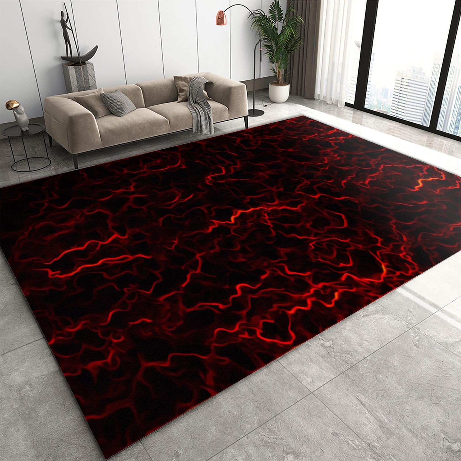 Irregular Curves Red Area Rug 2x3 Entryway Rug, Black Minimalist Living Room Rug, Soft Non Slip Washable Carpet for Bedroom Office Hallway Garden Laundry Room