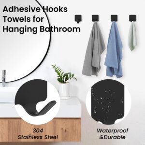 JYIFUBC Adhesive Hooks,Durable Adhesive Wall Hooks,Waterproof Stainless Steel Sticky Hooks for Hanging Bathroom Kitchen Home- Blcak-8 Pcs