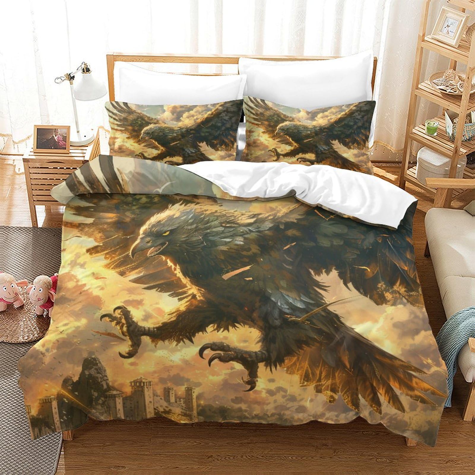 EVMILA Eagle 3D Printed Quilt Cover Duvet Cover Comforter Covers Bedding Set for Childrens and Adults 3 Pieces with Pillowcases Microfiber with Zipper Closure Queen（228x228cm）