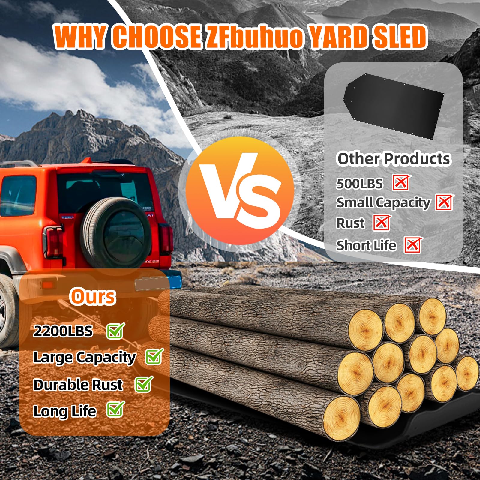 ZFbuhuo 47” x 110” Yard Drag Sled with Pull Cables 1/8 HDPE Thickened Yard Sled Heavy Duty Multipurpose Yard Drag Mat for Hauling Debris, Construction Materials, Logs and Hunting Trophy