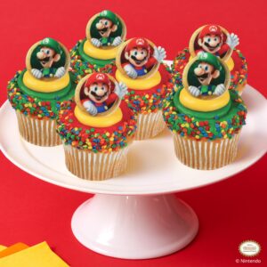 DecoPac Super Mario Rings, 24 Nintendo Cupcake Decorations Featuring Mario And Luigi, Cake Toppers For Birthday, Gaming, Party - 24 Pack