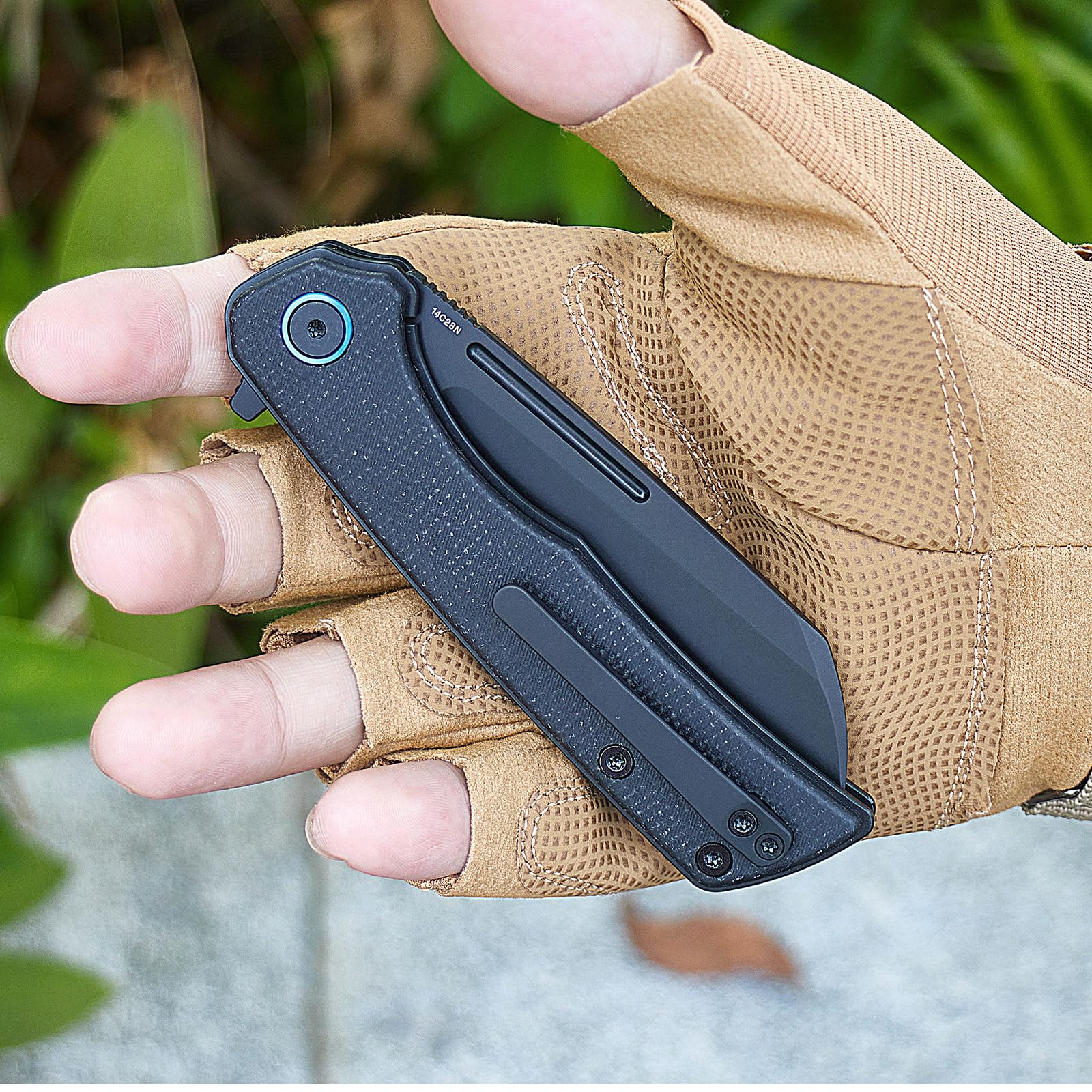 Miguron Knives M Malory Flipper Folding Knife 3.5" Black PVD 14C28N Blade Black Micarta Handle Outdoor Camping Hiking Pocket Knife MGR-809MBK