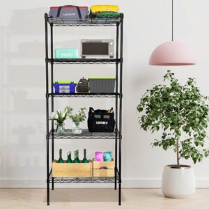 YIQIEDEY 5 Tier Shelf Display Shelf Garage Racks for Storage Garage Shelf with Adjustable Wire Shelving Unit Metal Shelf Garage Shelf for Laundry Bathroom Kitchen Pantry Closet(30" Lx14 Wx61 H,Black)