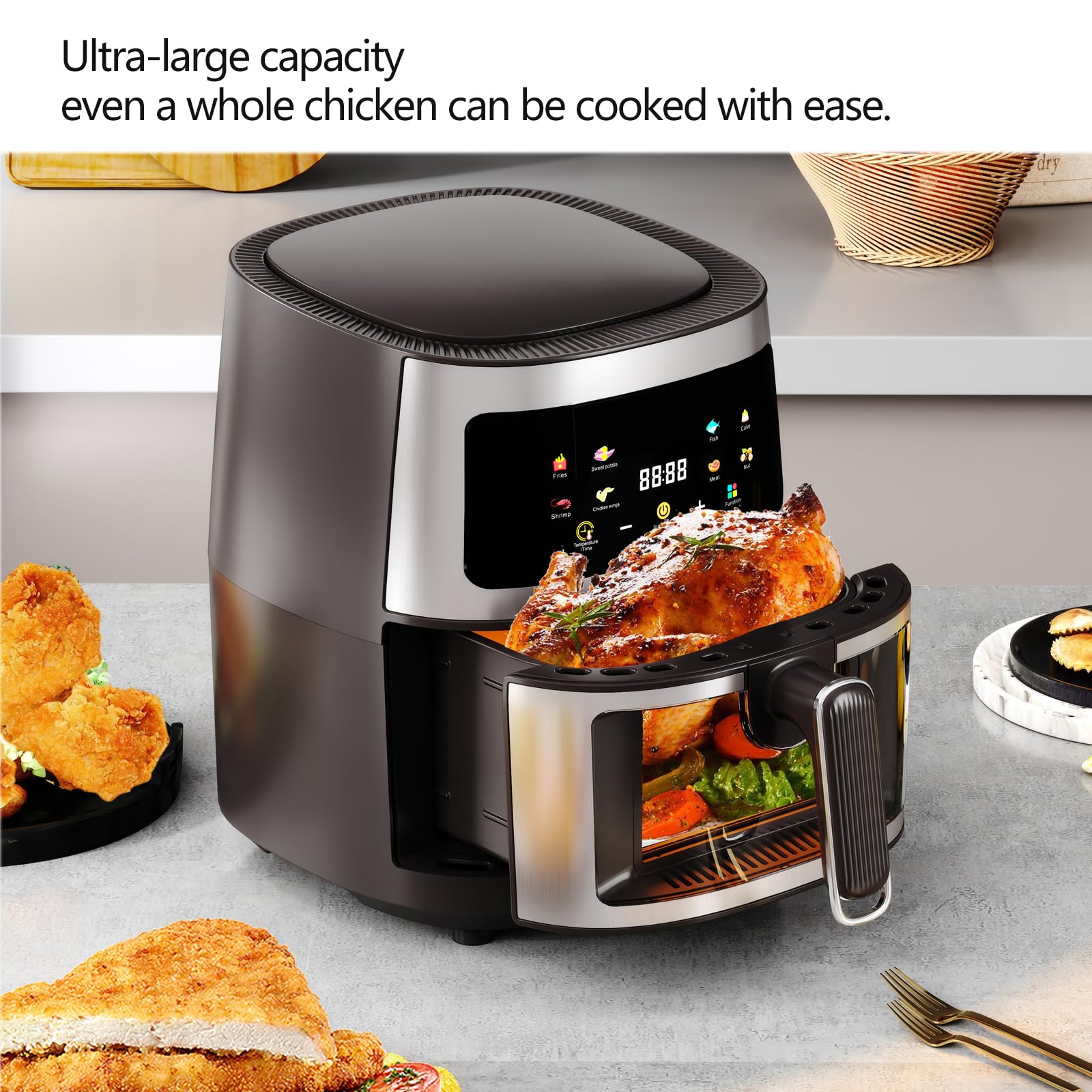 Air Fryer, 5.0 QT Large Capacity with Temperature Control, 8 Preset Recipes, Non-Stick Racks, Low-fat Healthy Grilling, Multi-functional Air Fryer Oven great for Home Use and Festive Gifts.