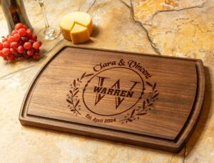 personalized cutting board - custom engraved wood charcuterie boards - unique christmas, wedding, bridal shower, anniversary, housewarming, real estate closing gift idea for couples, friends, family