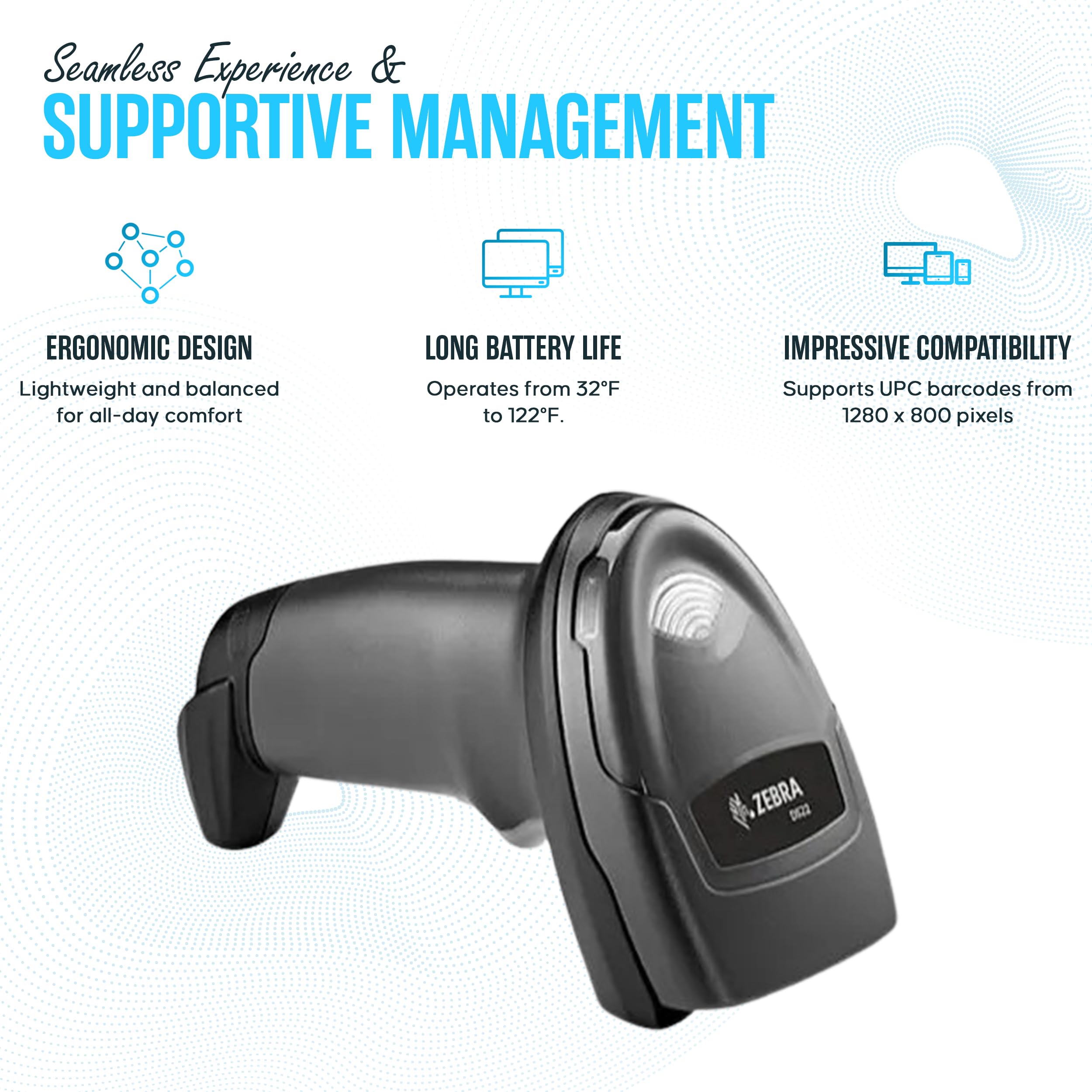 DS4308 Zebra Symbol Barcode Scanner Bundle - Omnidirectional, Corded, Handheld, Standard Range - 1 Year Warranty - with New USB Cable & Microfiber Cleaning Cloth (Renewed)