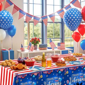 54*108 Inches Veterans Day Decorations Tablecloth, 3Pieces Thank You Veterans Tablecloth Happy Veterans Day Decorations Table Cover, Veterans Day Table Decorations for Patriotic Party Decorations