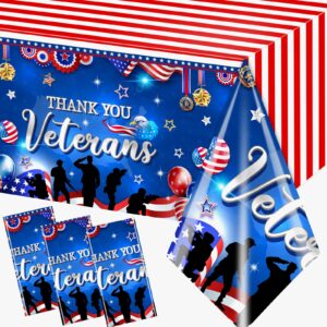 54*108 inches veterans day decorations tablecloth, 3pieces thank you veterans tablecloth happy veterans day decorations table cover, veterans day table decorations for patriotic party decorations