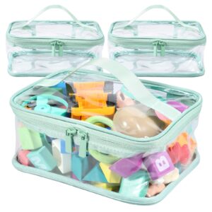 3 Pcs Toy Storage Bags Clear PVC Toy Organizing Bags with Zipper and Handle Reusable Board Game Storage Waterproof Toy Storage Organizer for Building Blocks Toys Books US(green)