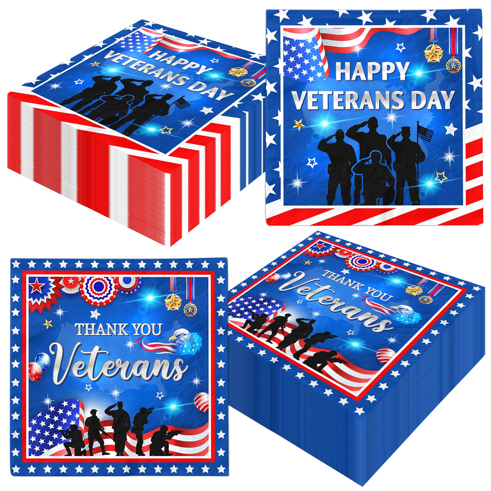 Veterans Day Decorations Napkins, 40Pcs Thank You Veterans Napkins Disposable Red Blue and White Happy Veterans Day Napkins, Decorations for Veterans Day Napkins for Patriotic Party