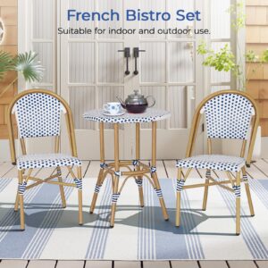 3 Piece Patio Bistro Set , French Wicker Outdoor Bistro Set with Round Table and 2 Dining Chairs , ‎Aluminum Wicker Furniture, All Weather Outdoor Patio Conversation Set for Garden Balcony Cafes Yard