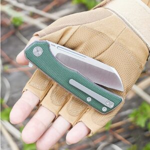 Miguron Knives M Malory Flipper Folding Knife 3.5" Satin 14c28n Blade Green Micarta Handle Outdoor Camping Hiking Pocket Knife MGR-809MGN