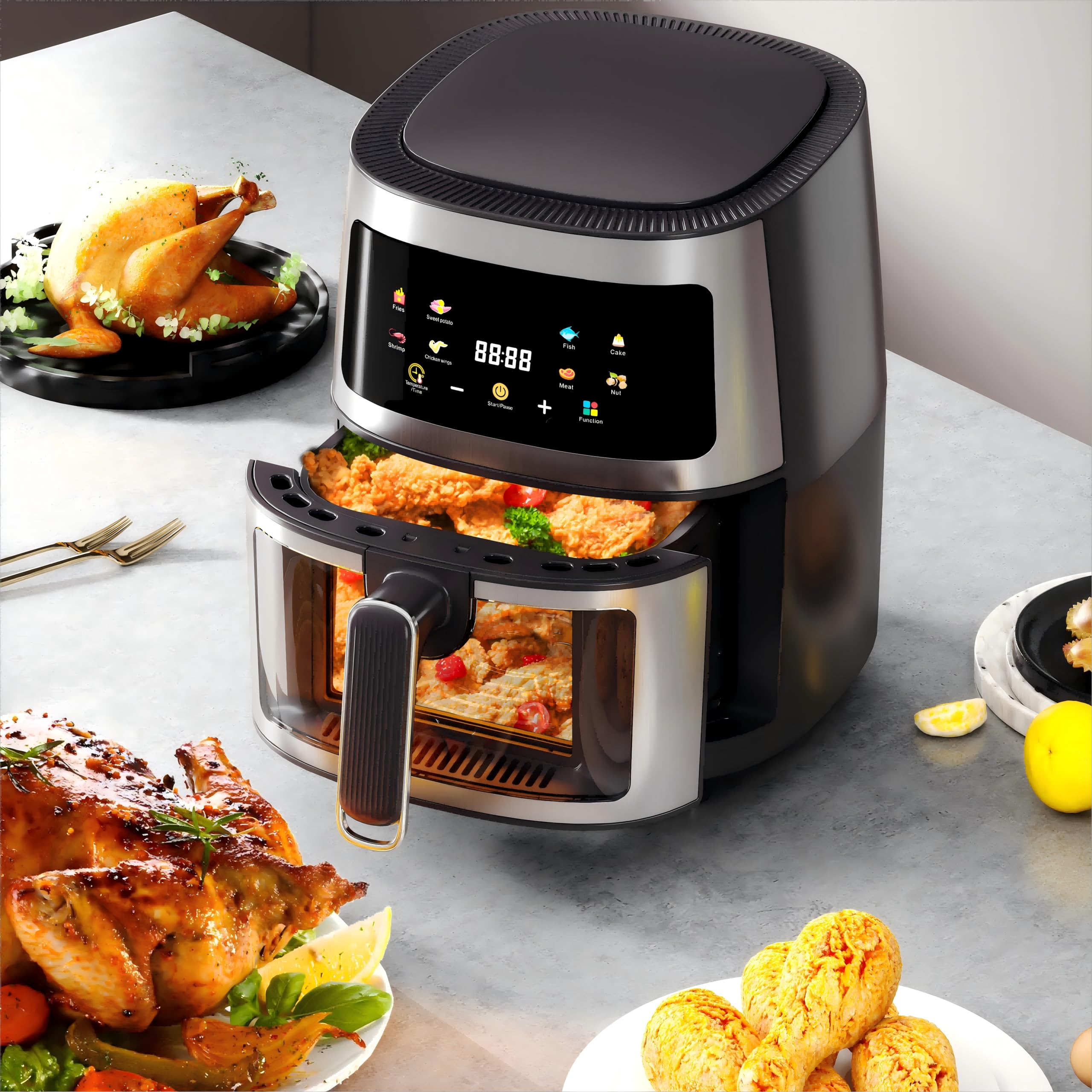 Air Fryer, 5.0 QT Large Capacity with Temperature Control, 8 Preset Recipes, Non-Stick Racks, Low-fat Healthy Grilling, Multi-functional Air Fryer Oven great for Home Use and Festive Gifts.