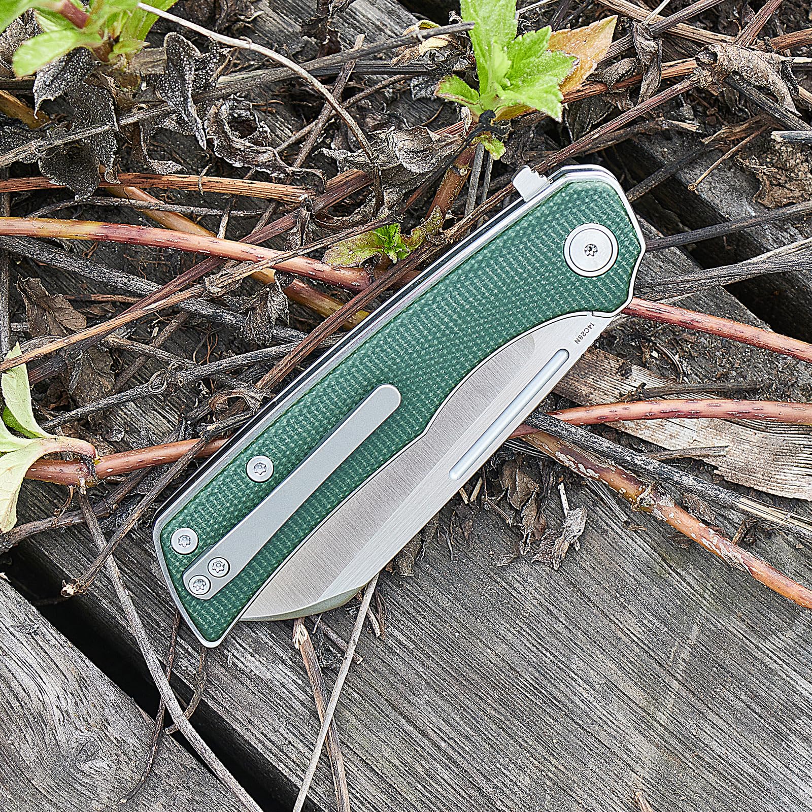 Miguron Knives M Malory Flipper Folding Knife 3.5" Satin 14c28n Blade Green Micarta Handle Outdoor Camping Hiking Pocket Knife MGR-809MGN