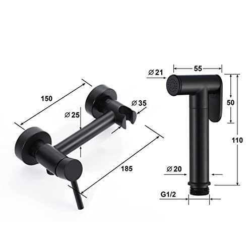 MINJING Wall Mounted Bidet Sprayer Kit for Toilet Black Bathroom Toilet Bidet Mixer Spray Kit Hand Held Sprayer Toilet for Pet Bath/Personal Hygiene