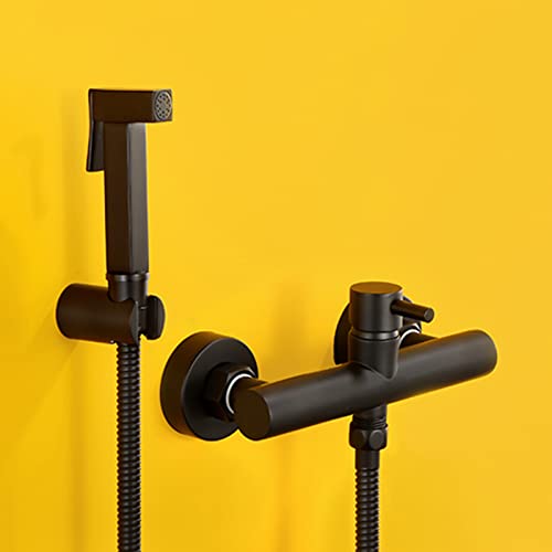 MINJING Toilet Shower Spray Mixer Set Black Hot and Cold Bidet Sprayer Kit for Toilet with Shower Hose Brass Bathroom Toilet Bidet Mixer Spray Kit,B