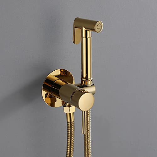 MINJING Wall Mounted Toilet Shower Spray Mixer Set Brushed Gold Hot and Cold Bidet Sprayer Kit for Toilet with Shower Hose Bidet Attachment Faucet Sprayer Kit for Toilet