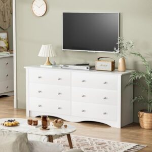 Shahoo Dresser for Bedroom with 6 Drawers Wide Chest Storage Organizer and TV Stand for Living Room, Closet, Hallway, Dormitory,White