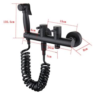 MINJING Bidet Sprayer Kit for Toilet with Spring Hose Bidet Attachment Faucet Sprayer Kit for Toilet Double Handle Hot and Cold Bathroom Toilet Bidet Mixer Spray Kit,Black